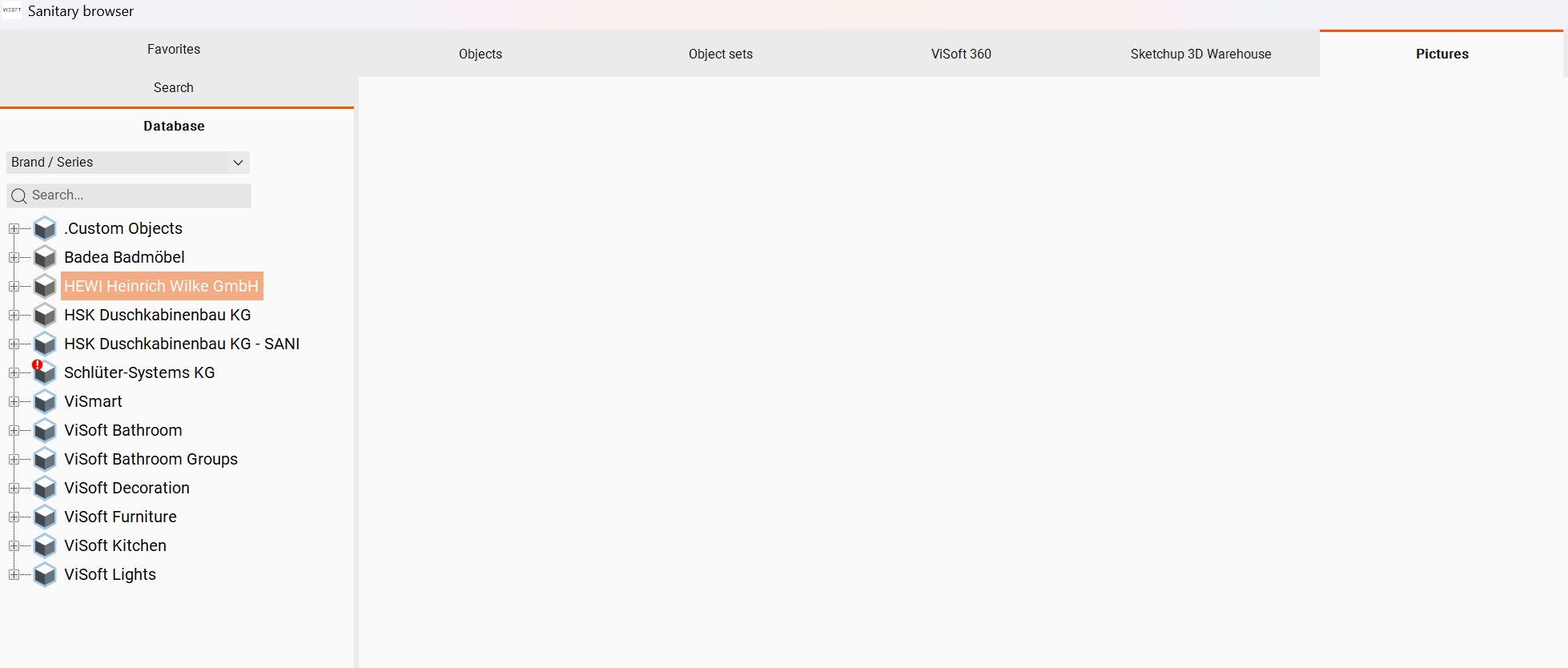 Object > Sanitary > Sanitary Browser: tab Pictures - ViSoft Help Center